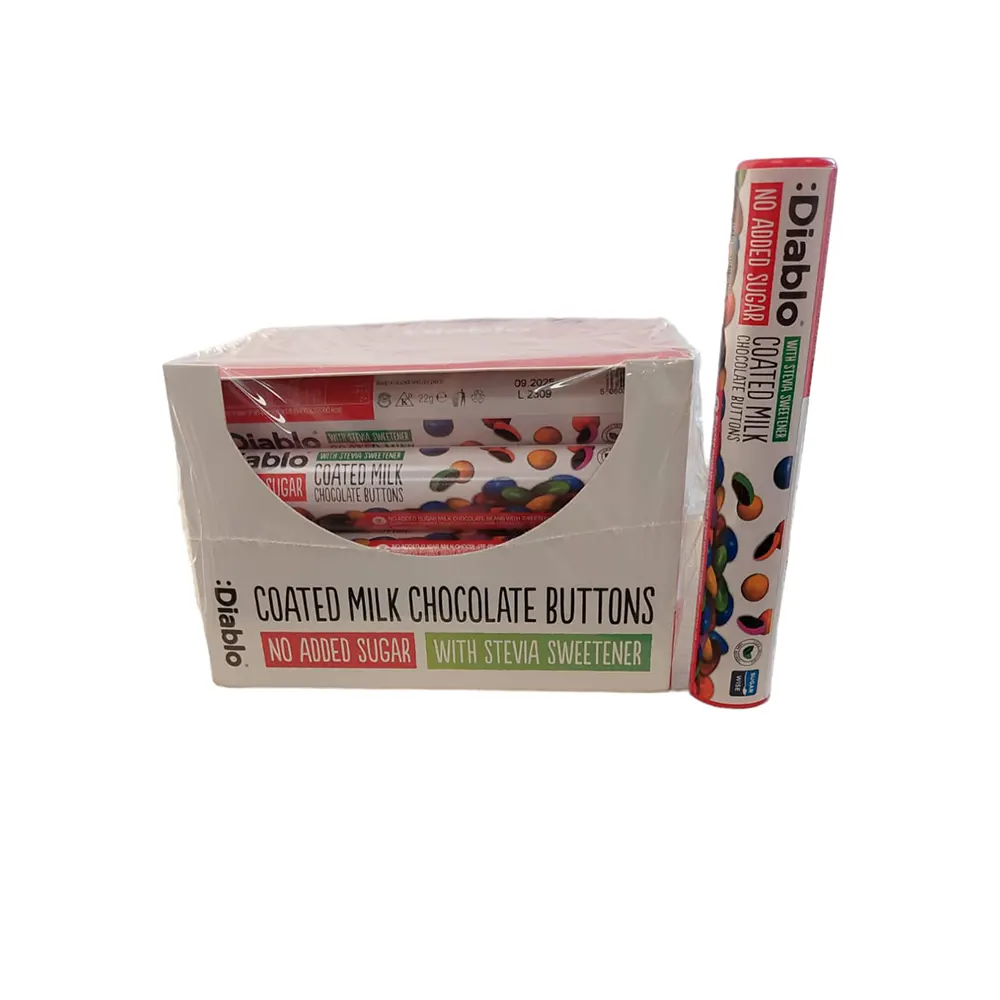 DIABLO COATED MILK CHOCOLATE BUTTONS WITH STEVIA SWEETENER 22 GRS – The ...